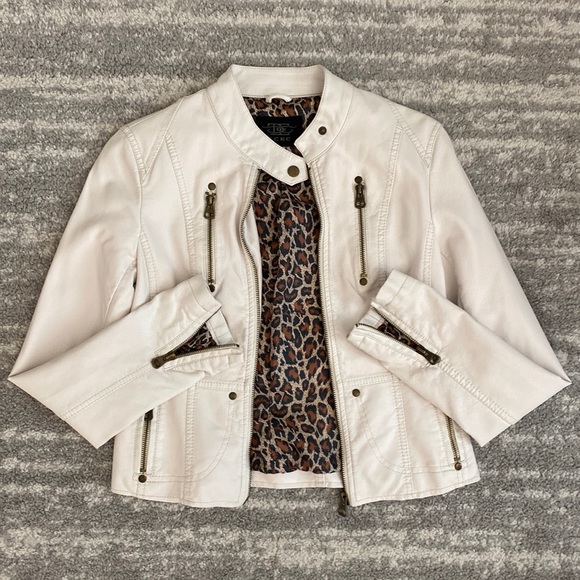 TCEC | Jackets & Coats | Tcec Faux Leather Animal Print Lining Cream ...